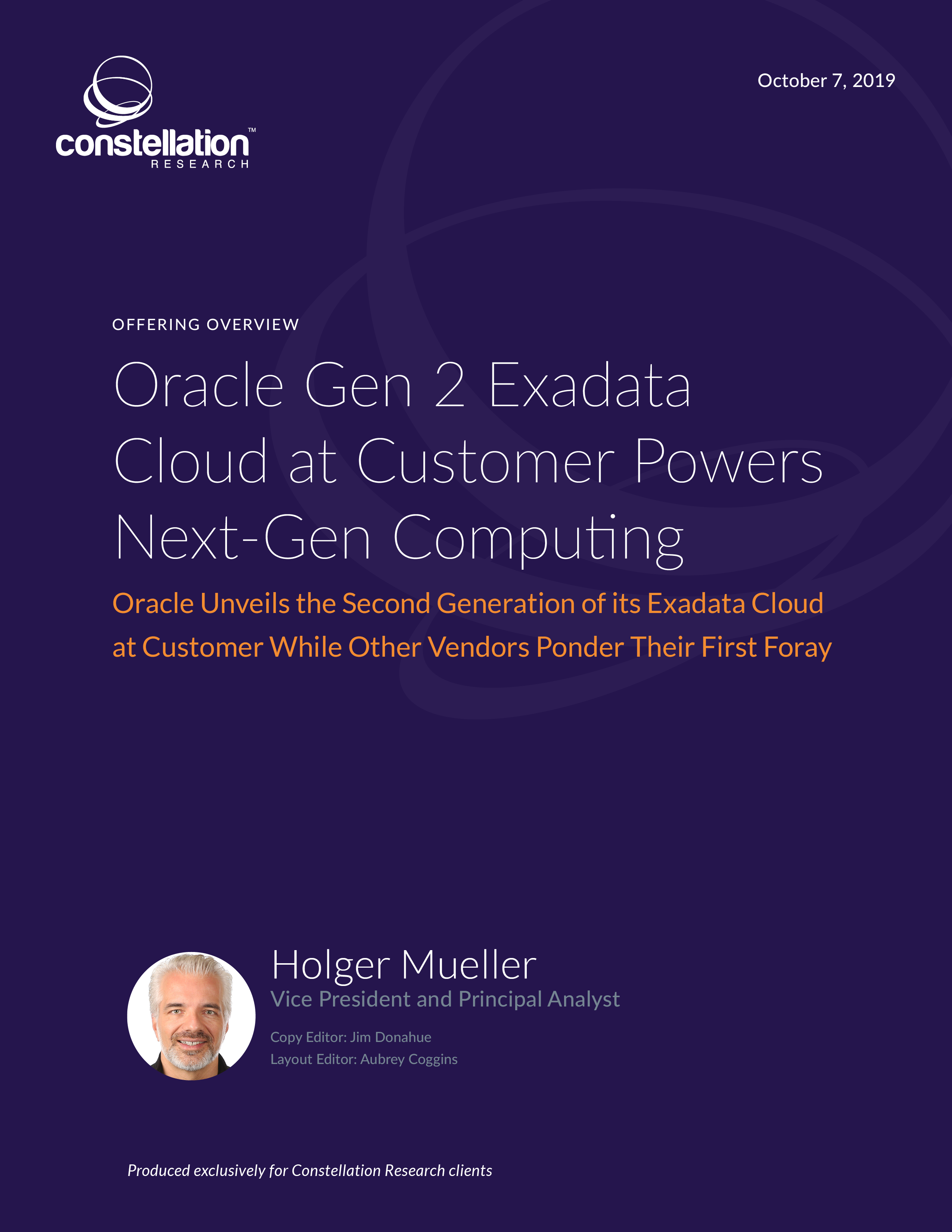 Oracle Gen 2 Exadata Cloud at Customer Powers Next-Gen Computing ... Oracle Gen 2 Exadata Cloud at Customer Powers Next-Gen Computing ...